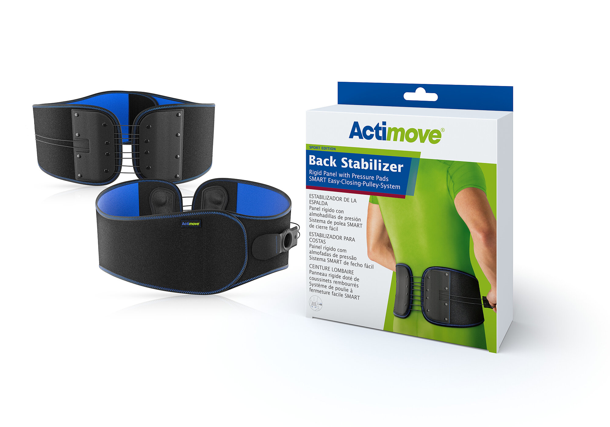 Actimove® Sports Edition Back Support Rigid Panel, Pressure Pads, Smart Easy-Closing-Pulley ...